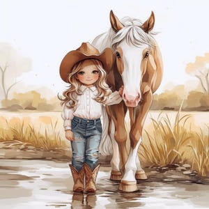 11 Beatiful Girl and Horses Clipart Bundle, Printable Watercolor Cute ...