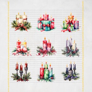 Watercolor Christmas Candles Clipart Bundle, Festive Candle Images ...