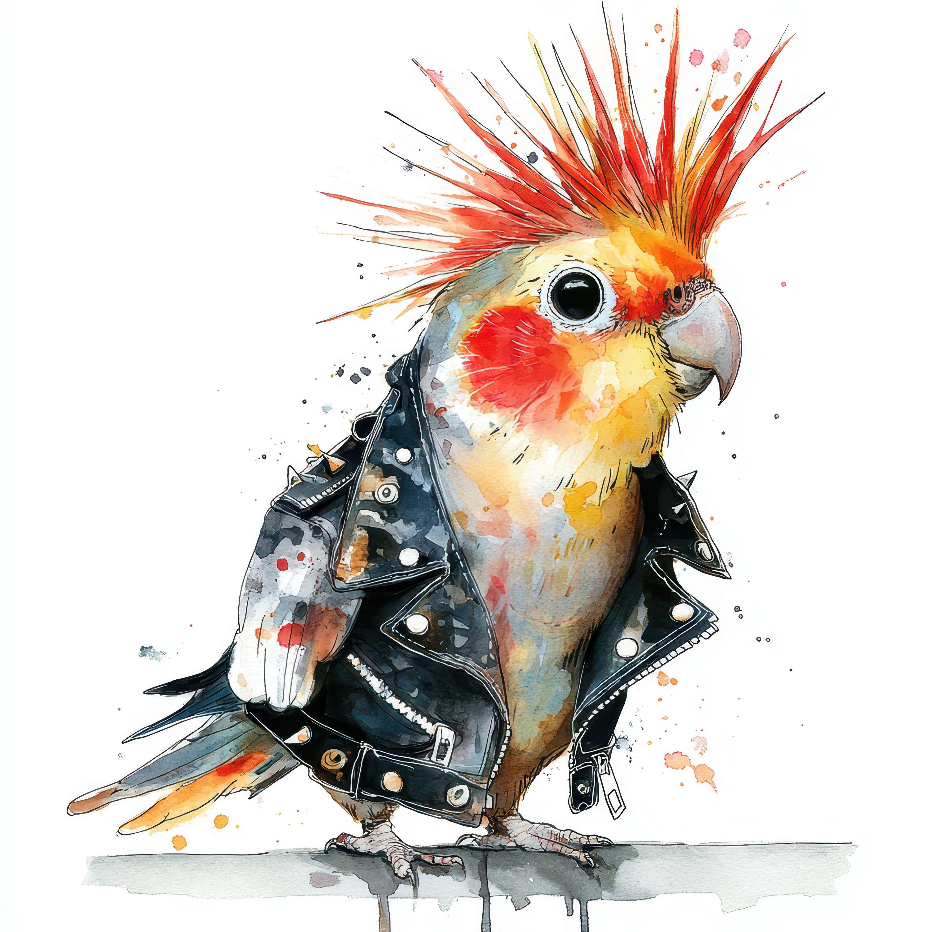 21 Punk Bird Clipart Set, Printable Watercolor Whimsical Birds Clipart ...