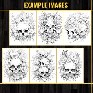 Flower Skulls 90 Coloring Page Book, Adults Kids Instant Download ...