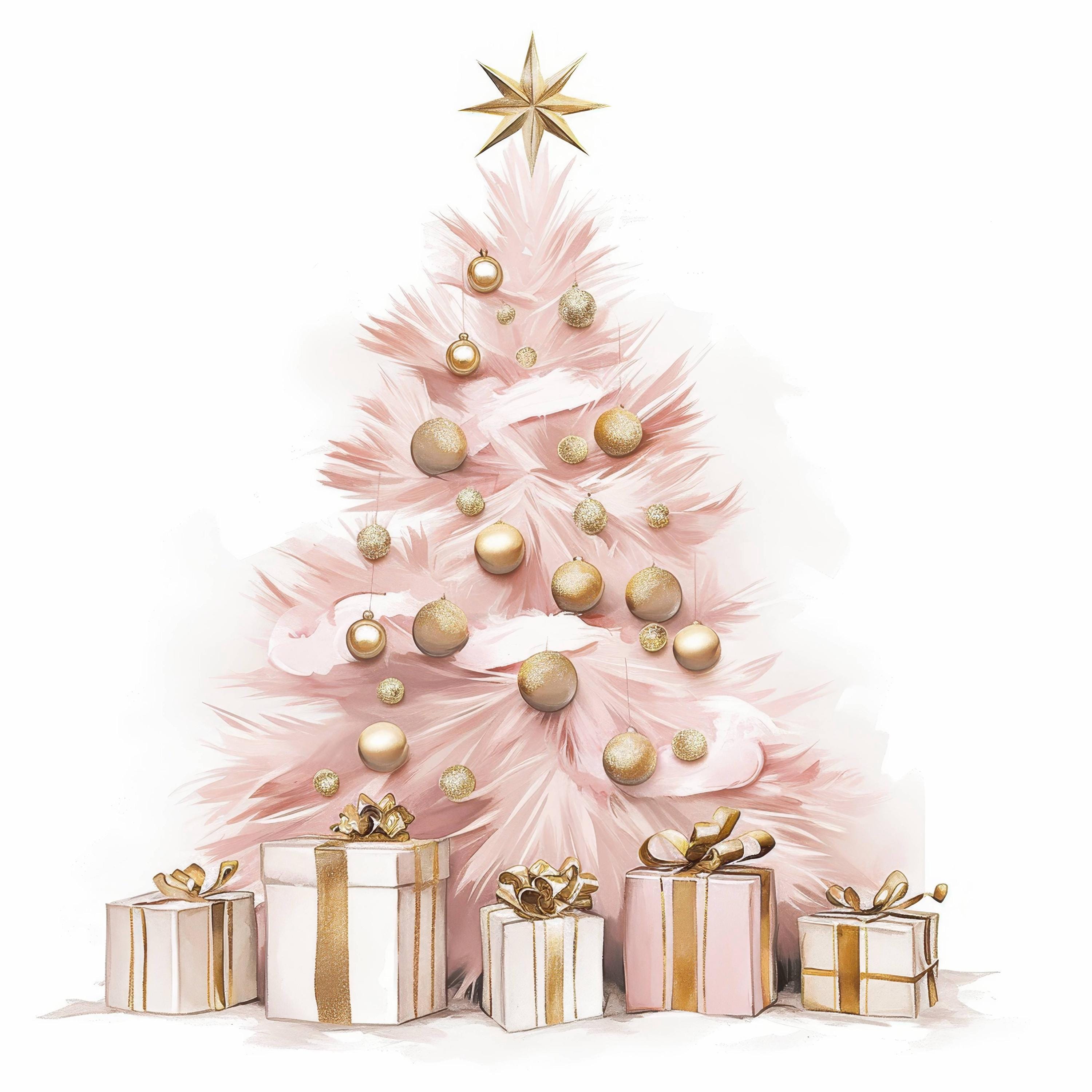 14 Pink Christmas Tree Clipart Bundle, Pine Tree Illustration ...