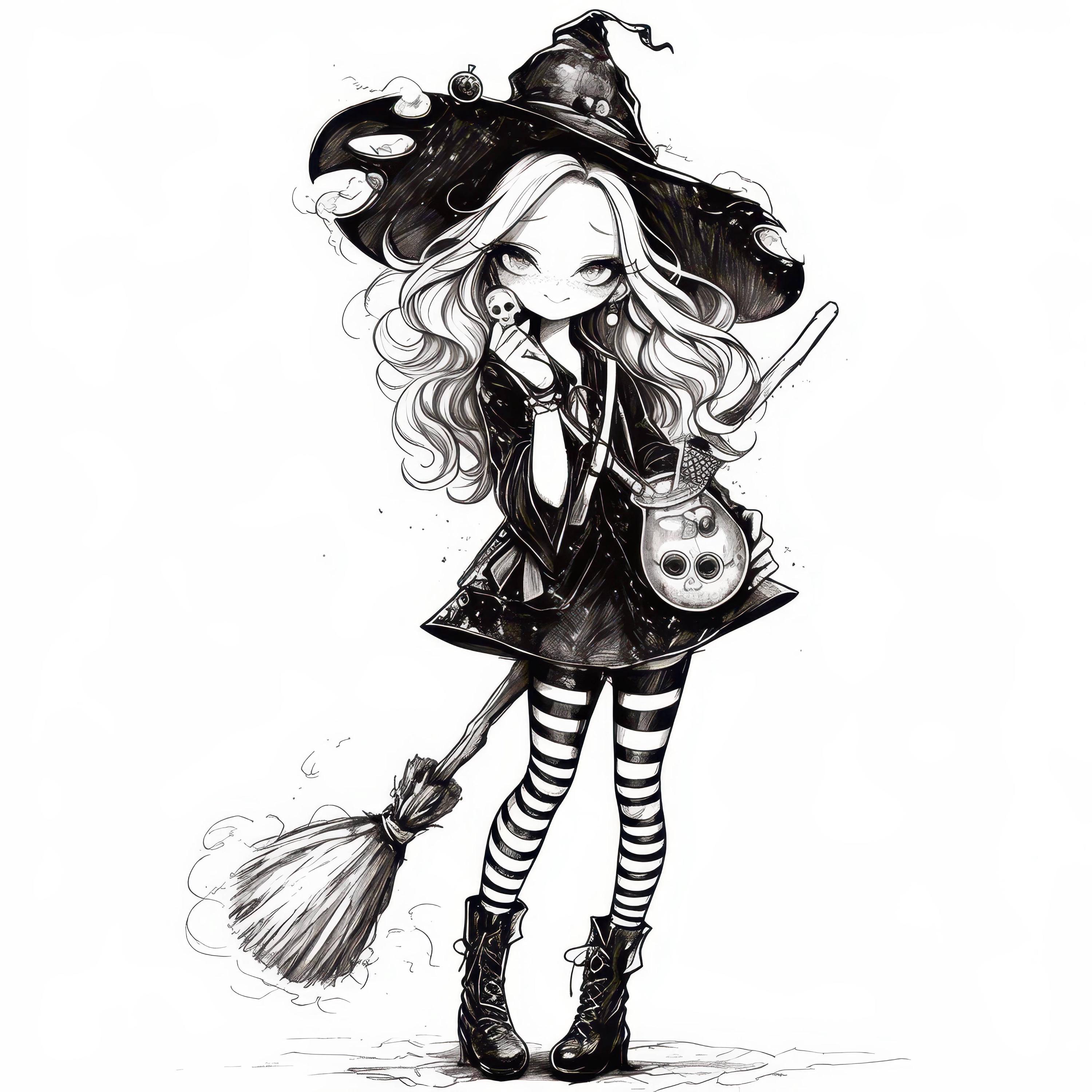 12 Whimsical Black Witch Clipart Bundle, Card Making Illustration ...