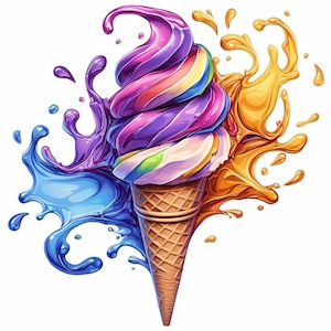 17 Colored Ice Cream Clipart Bundle, Printable Watercolor Summer Sweets ...