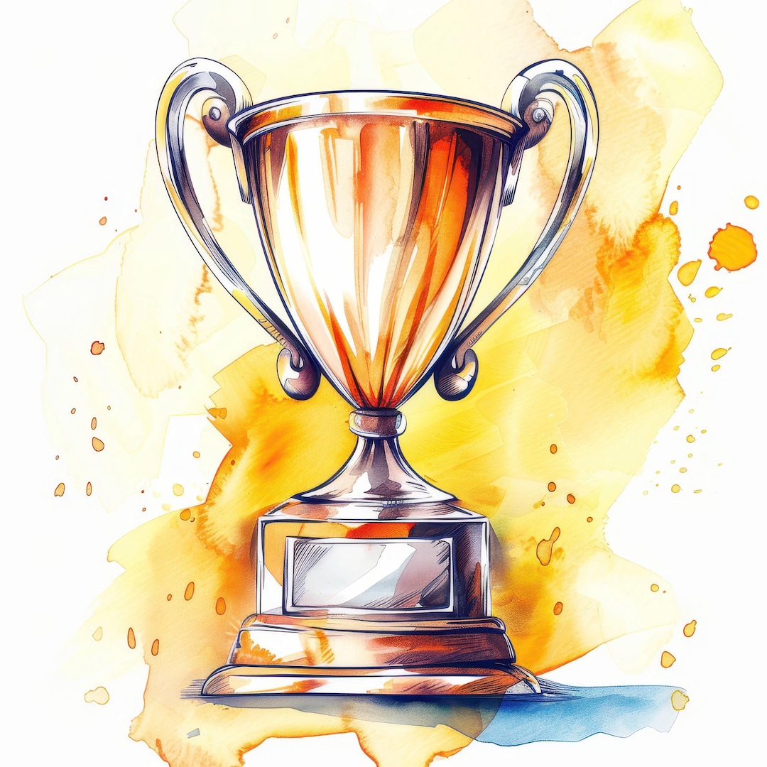 14 Golden Trophy Clipart Bundle, Printable Watercolor Trophy Clipart ...