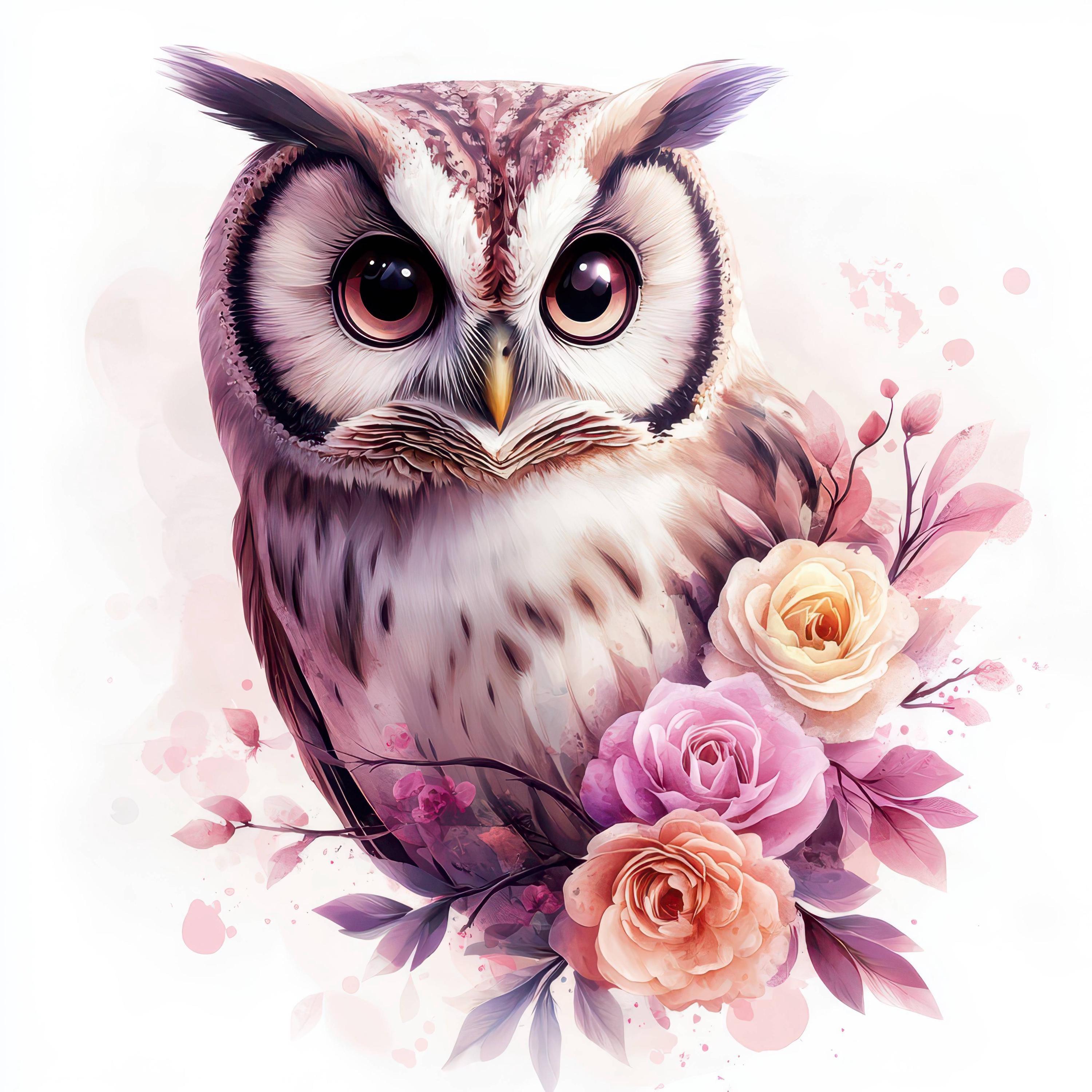 16 Owl in Pink Flowers Clipart Bundle, Printable Watercolor Cute Owl ...