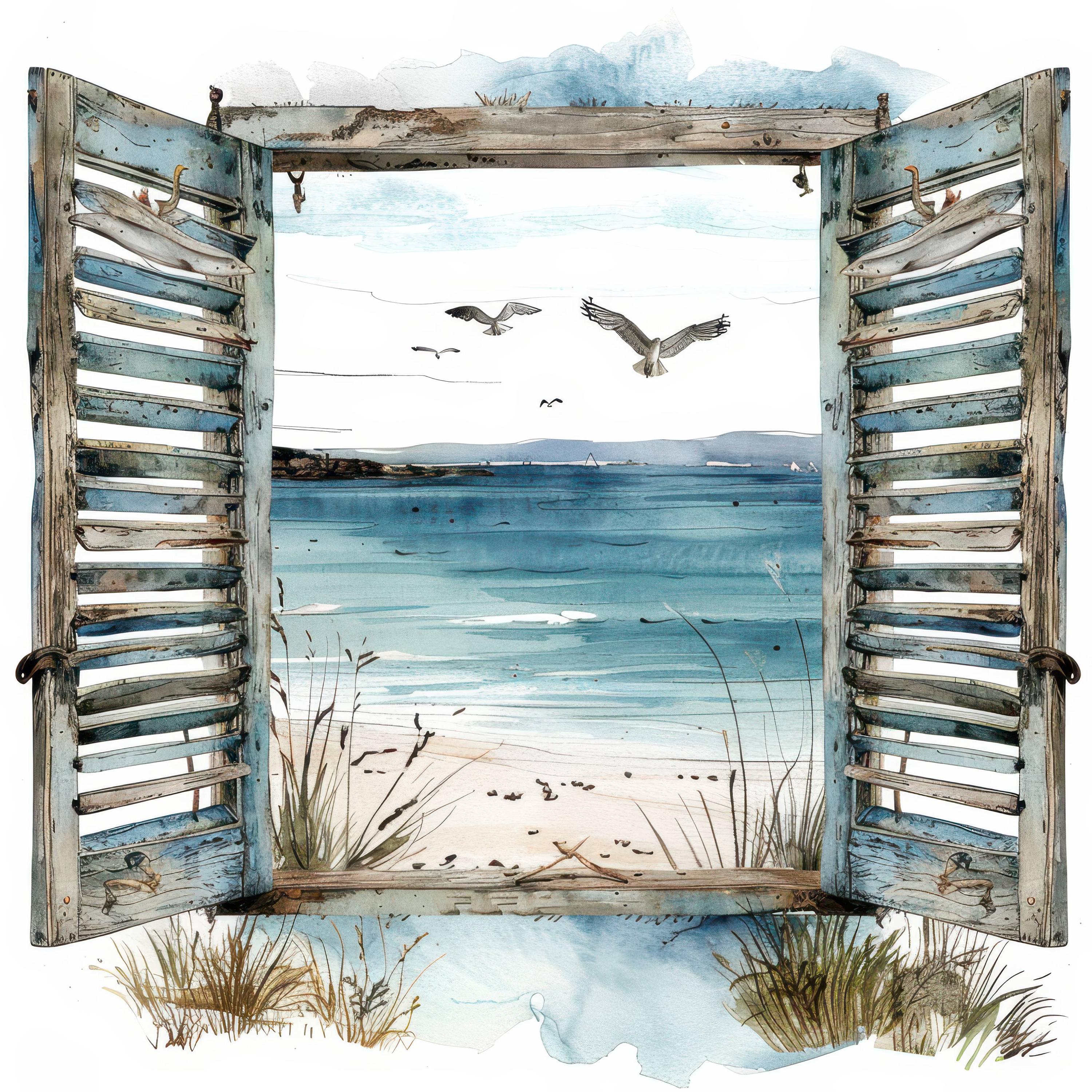 18 Open Window to Ocean View Clipart, Window to Sea Clipart, Printable ...