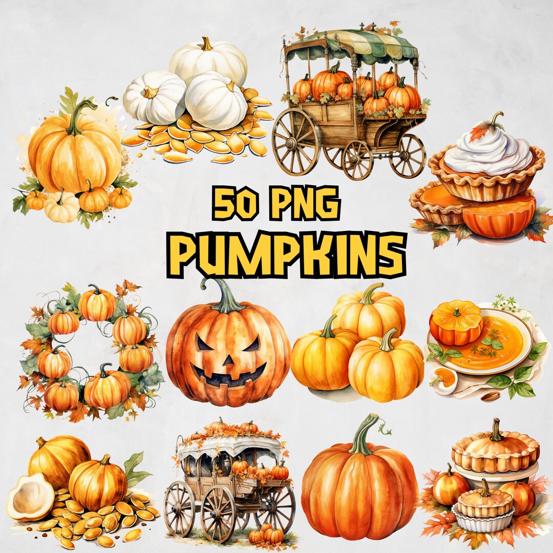 Watercolor Pumpkins Clipart Bundle, Pumpkin Fall Decor Digital ...