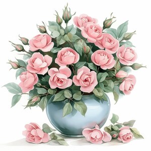13 Roses in Vase Clipart Bundle, Rose Flower Print Illustrations ...