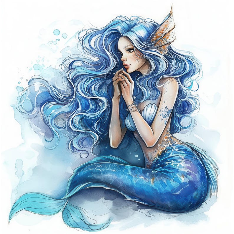 15 Mermaid Clipart Bundle, Enchanted Mermaid Girl Illustrations ...