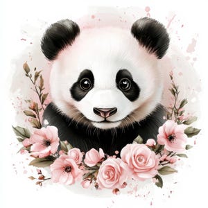16 Panda With Roses Clipart Bundle, Printable Watercolor Illustrations ...