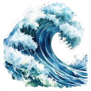 20 Ocean Waves Clipart Bundle, Printable Watercolor Ocean Clipart, High ...