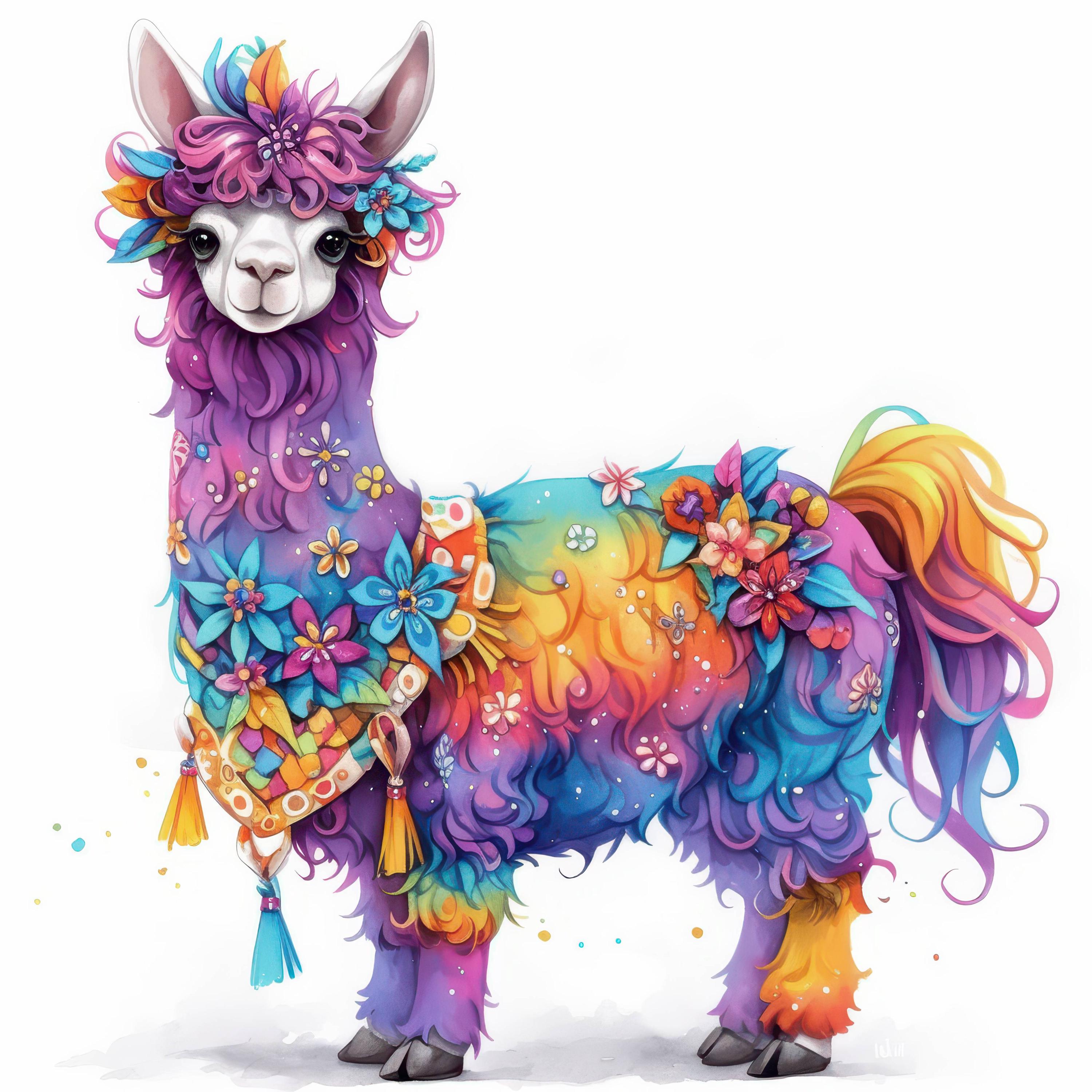 13 Quirky Fancy Llama Clipart Bundle , Printable Watercolor Whimsical ...