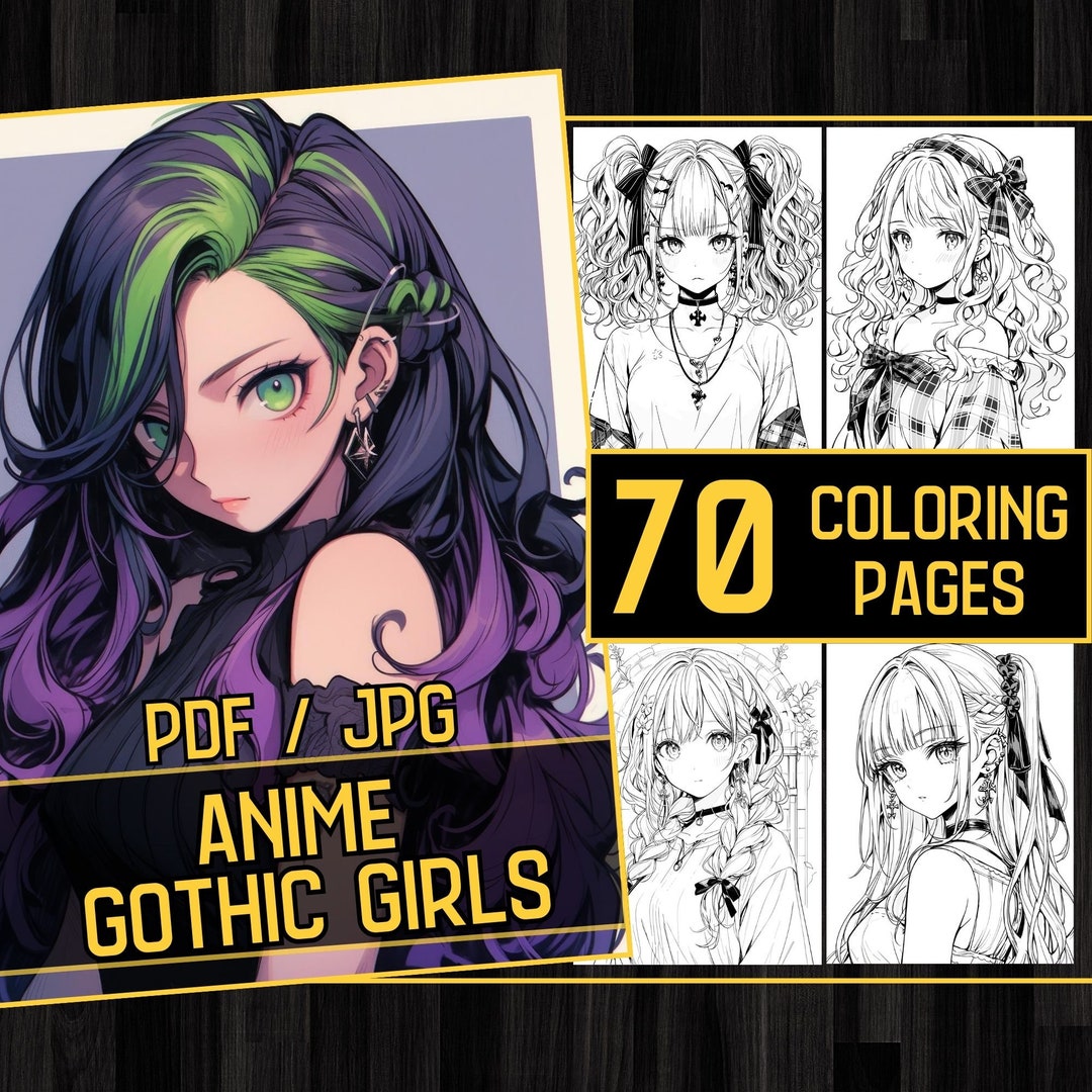 Anime Gothic Girls Coloring Book 70 Page Manga Fantasy Grayscale ...