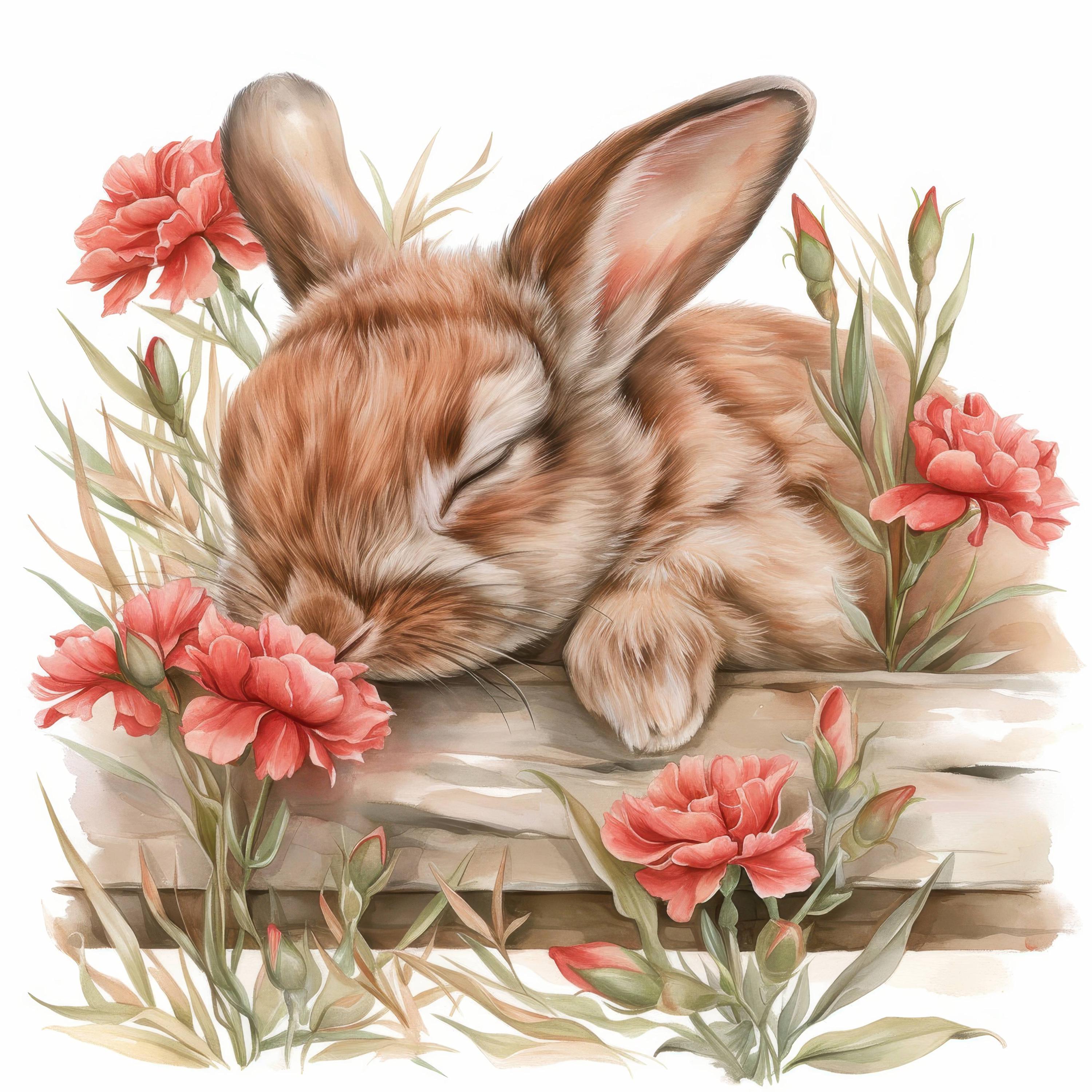 11 Rabbit in a Flower Clipart Bundle, Bunny Flower Illustration ...