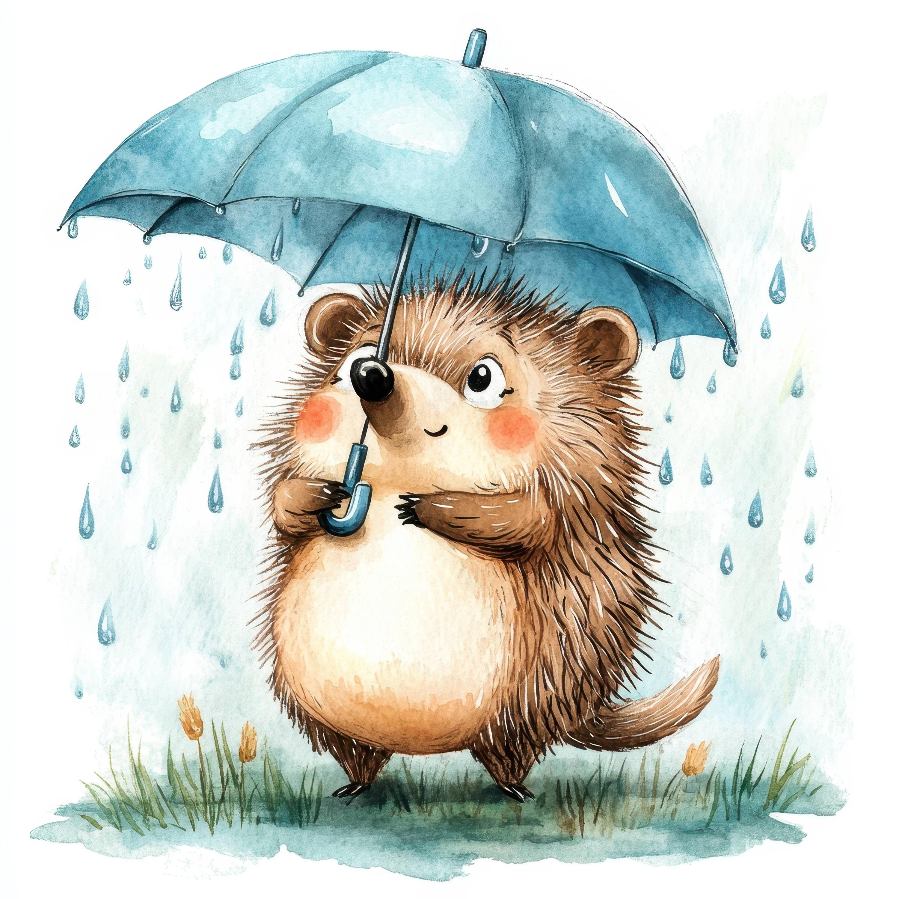 14 Hedgehog Rainy Clipart Bundle, Hedgehog and Umbrella, Printable ...