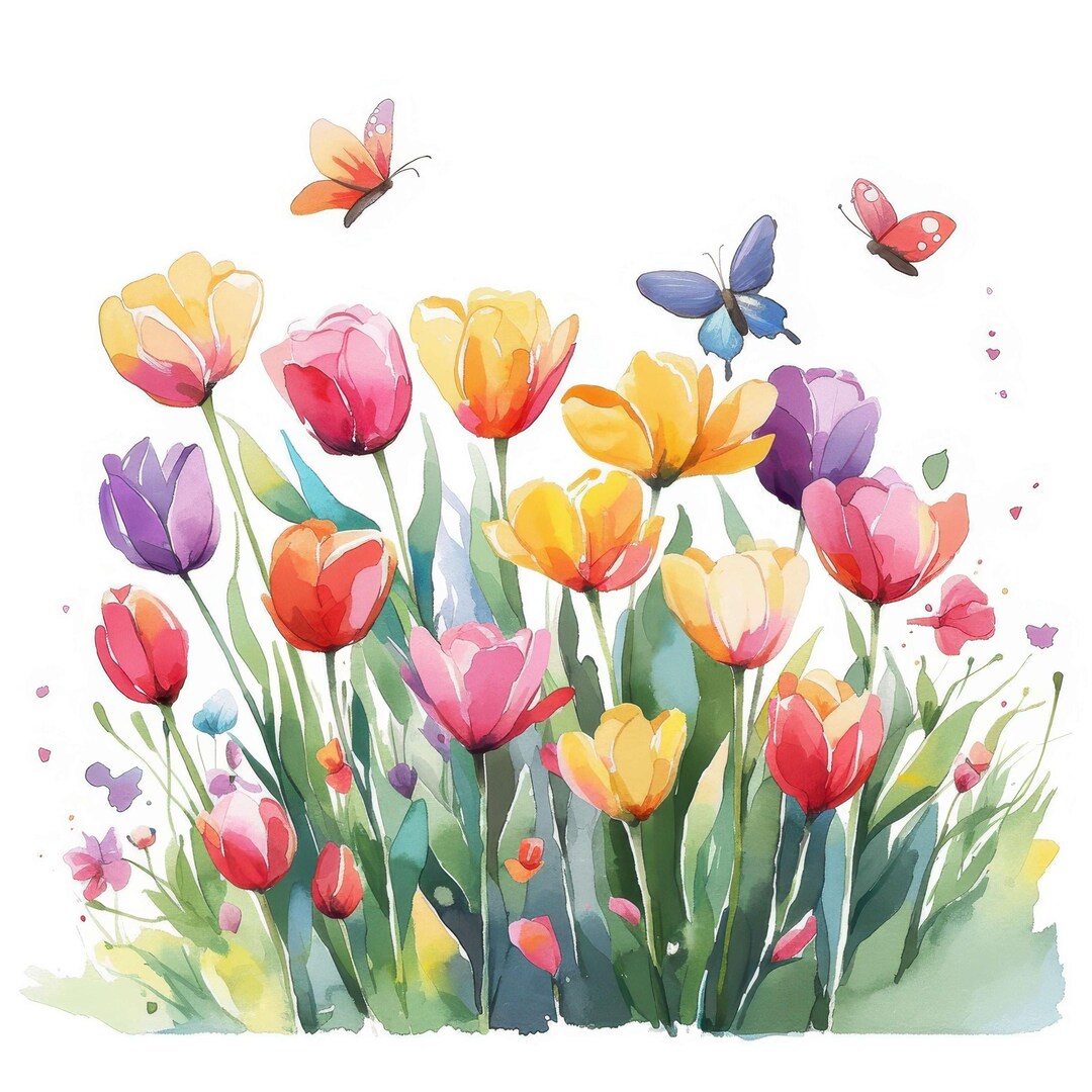 13 Spring Flowers Clipart, Tulips Images, Printable Watercolor Clipart ...
