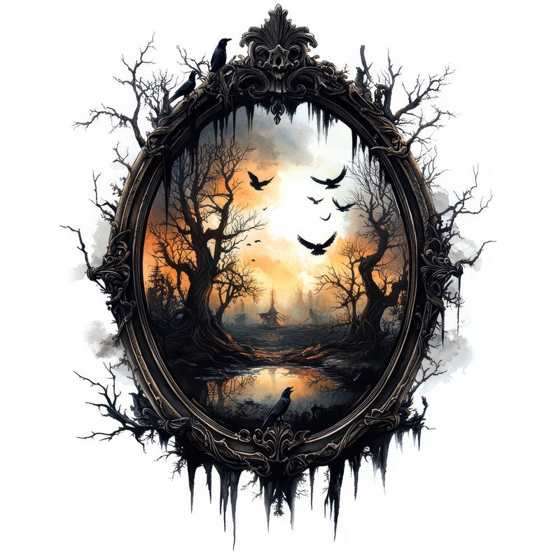 15 Haunted Mirrors Clipart Illustration Bundle, Printable Watercolor ...