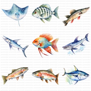 Watercolor Fishes Clipart Bundle Underwater Animals Clipart Set, Sea ...