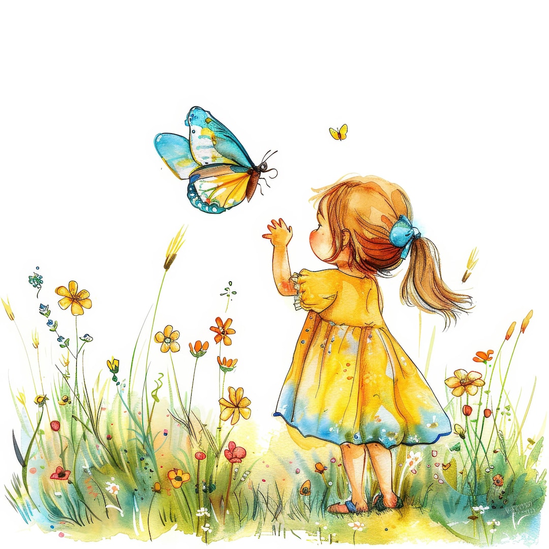 14 Butterfly and Girl Clipart Bundle, Printable Watercolor Clipart ...