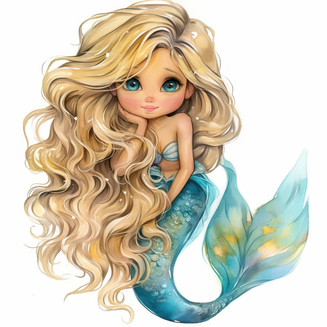9 Mermaids Clipart Bundle, Printable Watercolor Cute Mermaid Image ...