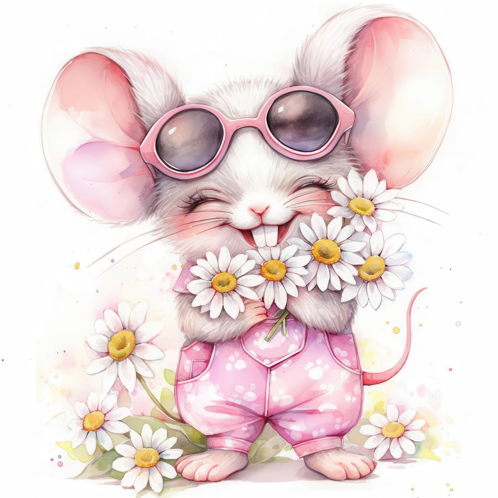 16 Cute Mouse With Flowers Clipart Illustration Bundle, Printable ...