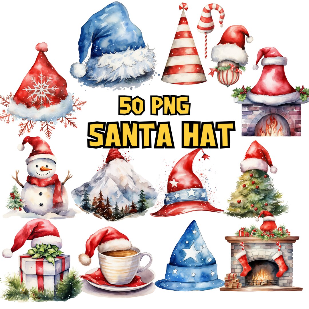 Watercolor Santa Hat Clipart | Xmas, Winter, Christmas Decoration ...