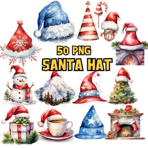 Watercolor Santa Hat Clipart | Xmas, Winter, Christmas Decoration ...
