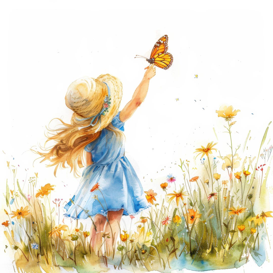 16 Girl and Butterfly Clipart Bundle, Little Girl Images, Butterfly ...