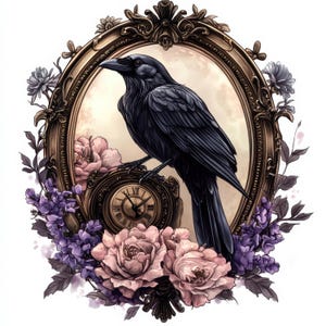 12 Vintage Raven Frame Clipart Bundle, Dark Crow Clipart, Card Making ...