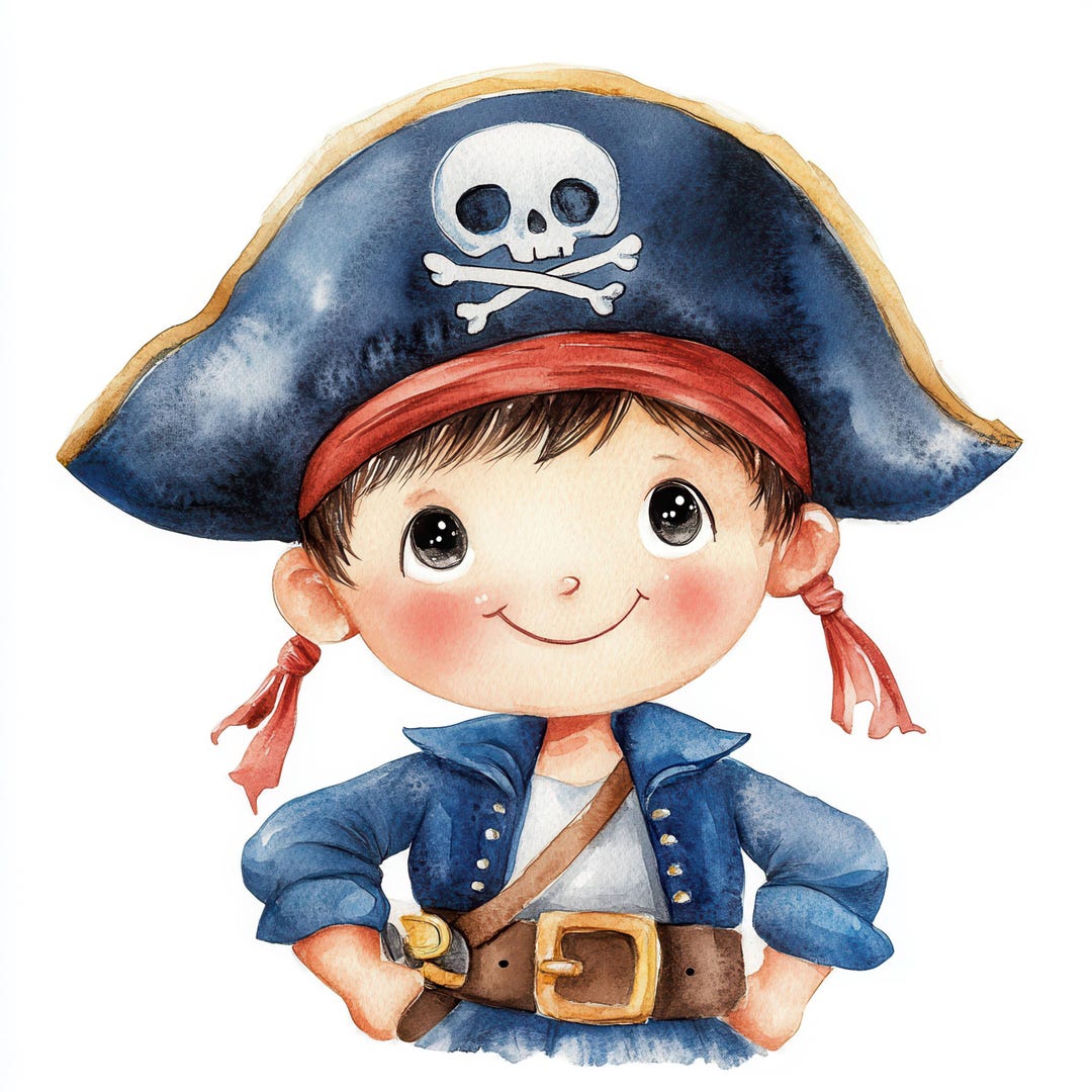 19 Cartoon Pirates Watercolor Clipart, Cute Pirates Print, Pirate ...