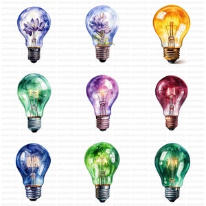 Watercolor Light Bulb Clipart | Colorful Light Bulb Illustrations ...