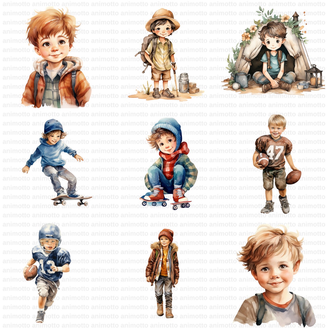 Watercolor Cute Boys Clipart | Toddler Boy, Schoolboy, Teenage Boy ...
