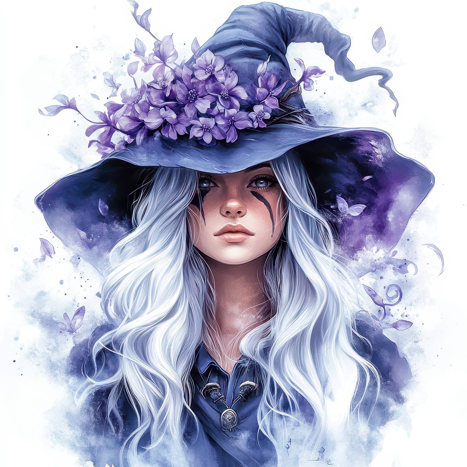12 Silver Hair Fantasy Witch Clipart Bundle, Printable Watercolor ...