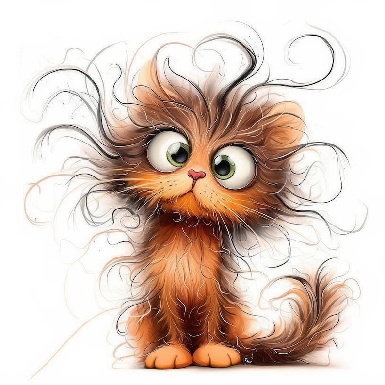13 Frazzled Cat Set 2 Clipart Bundle, Quirky Cat Illustrations ...