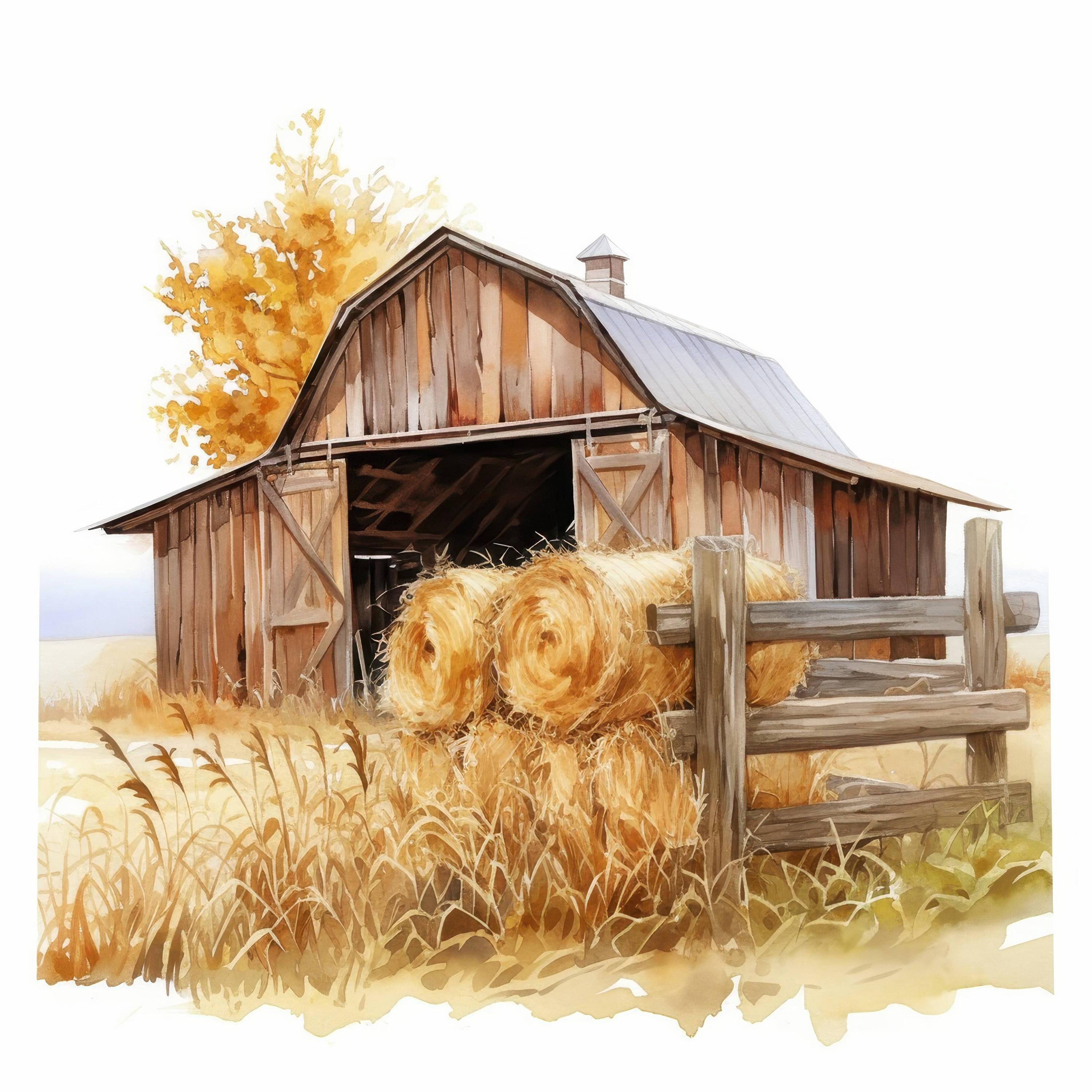 13 Haystack in Barn Clipart Set, Rustic Barn Illustrations, Printable ...