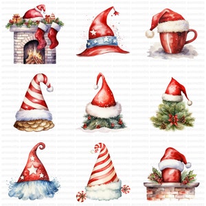 Watercolor Santa Hat Clipart | Xmas, Winter, Christmas Decoration ...