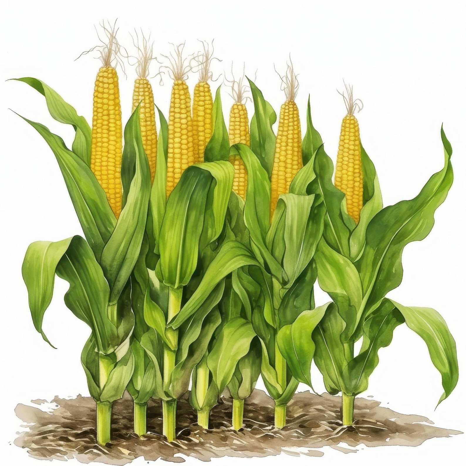 15 Corn Stalk Clipart Set, Tall Green Corns Illustrations, Printable ...