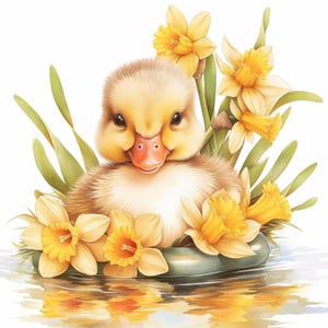 9 Floral Duck Clipart Bundle, Printable Watercolor Spring Duckling ...