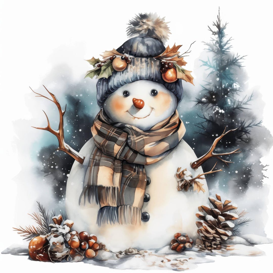 13 Snowman Card Design Clipart Bundle, Winter Illustrations, Printable ...