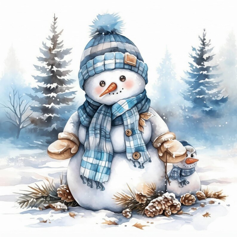 14 Various Snowman Clipart Bundle, Cute Winter Illustrations, Printable ...