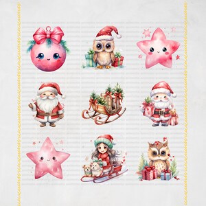 Watercolor Kawaii Christmas Clipart Bundle, Cute Christmas PNG Graphics ...