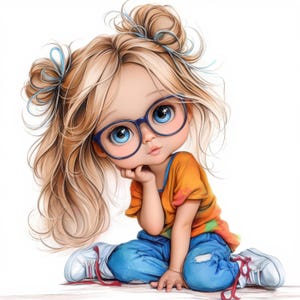 12 Quirky Cute Little Girl Clipart Bundle, Whimsical Illustration ...