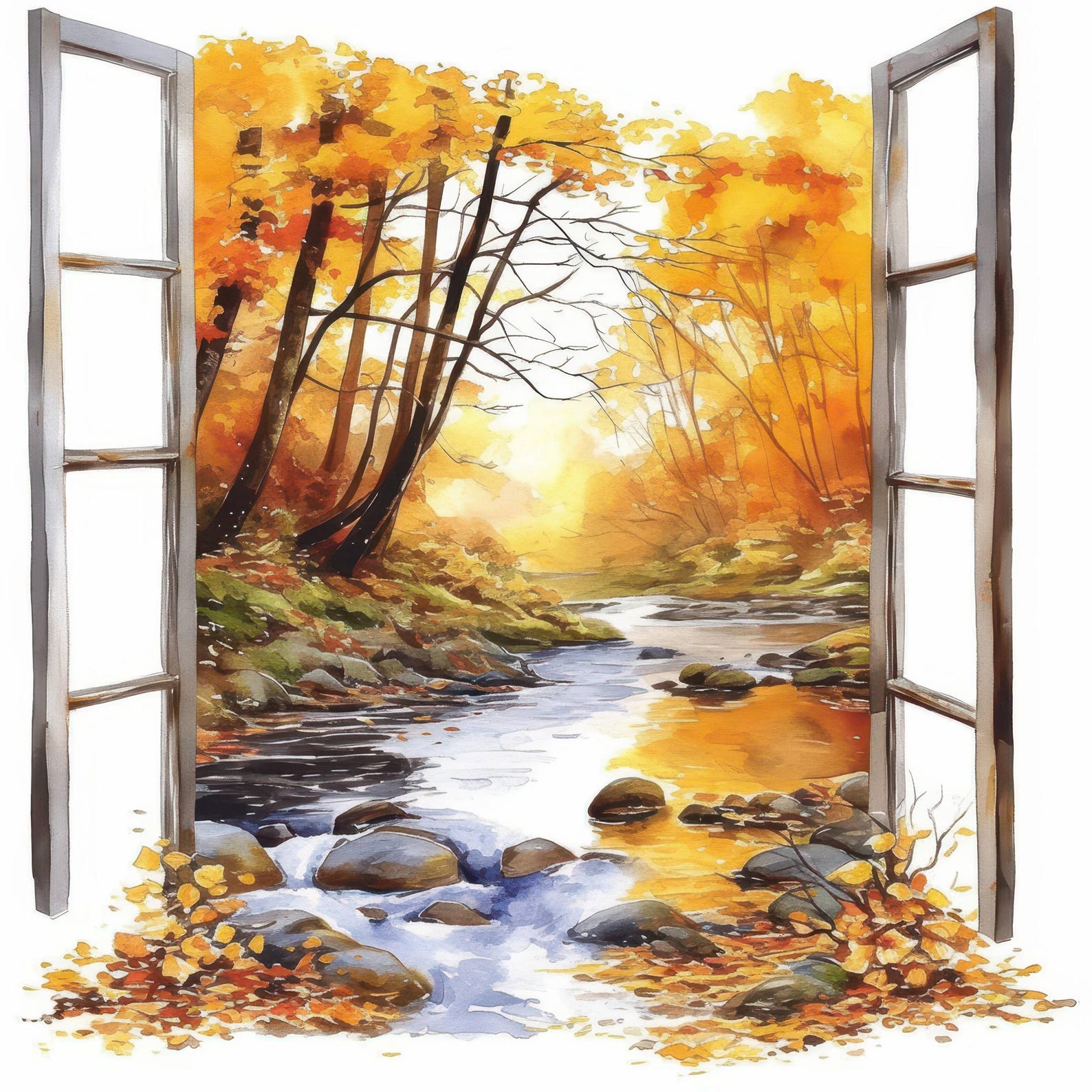 11 Charming Fall Windows Clipart Bundle, Printable Watercolor Autumn ...