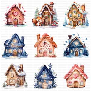 Watercolor Gingerbread Houses Clipart | Christmas Cookie, Winter ...