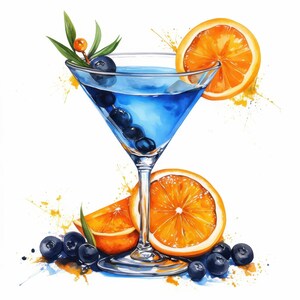 10 Blue Cocktail Clipart Bundle, Adorable Cocktail Illustration ...