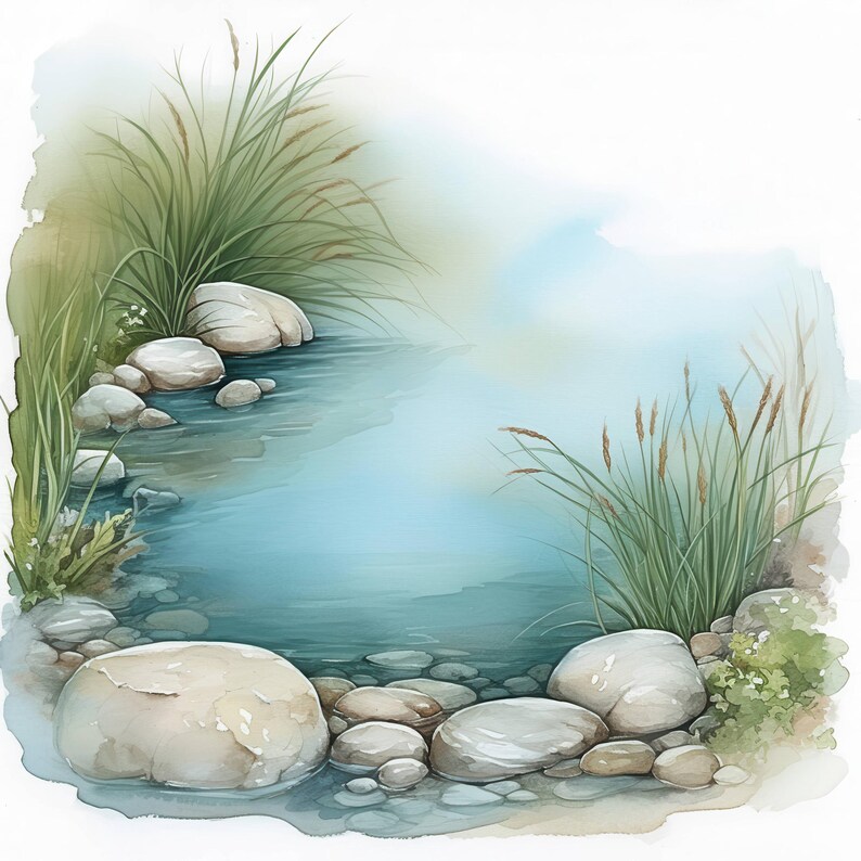9 Teal Lake Graphics Clipart Bundle, Printable Watercolor Lakeshore ...