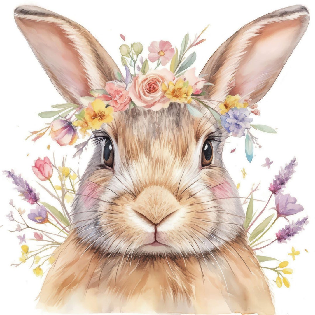 18 Floral Bunny Clipart Bundle, Easter Bunny Illustrations, Printable ...