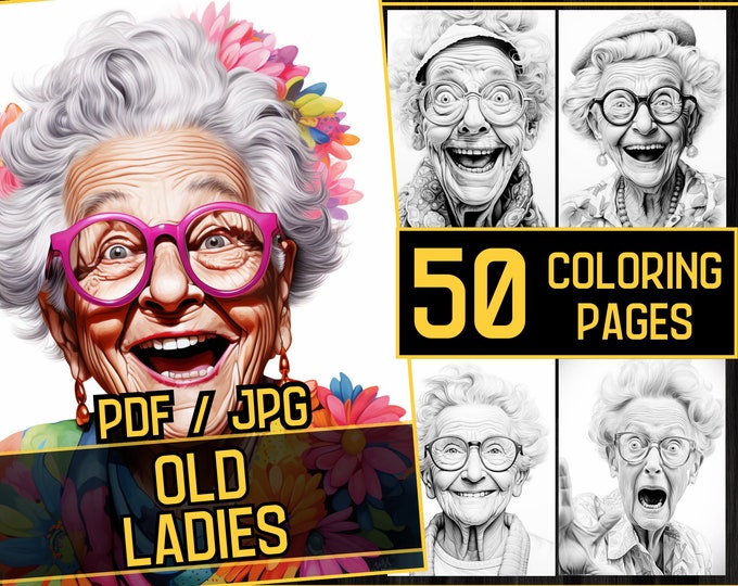 Quirky Old Ladies Colouring Pages, Whimsical Vintage Ladies Coloring ...