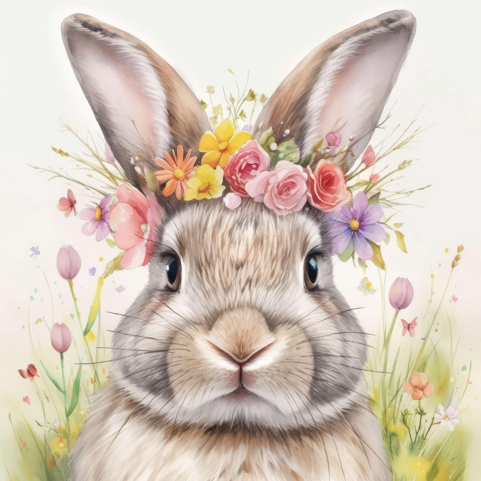 18 Floral Bunny Clipart Bundle, Easter Bunny Illustrations, Printable ...
