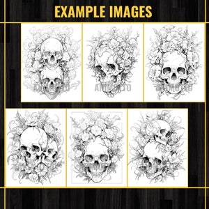 Flower Skulls 90 Coloring Page Book, Adults Kids Instant Download ...
